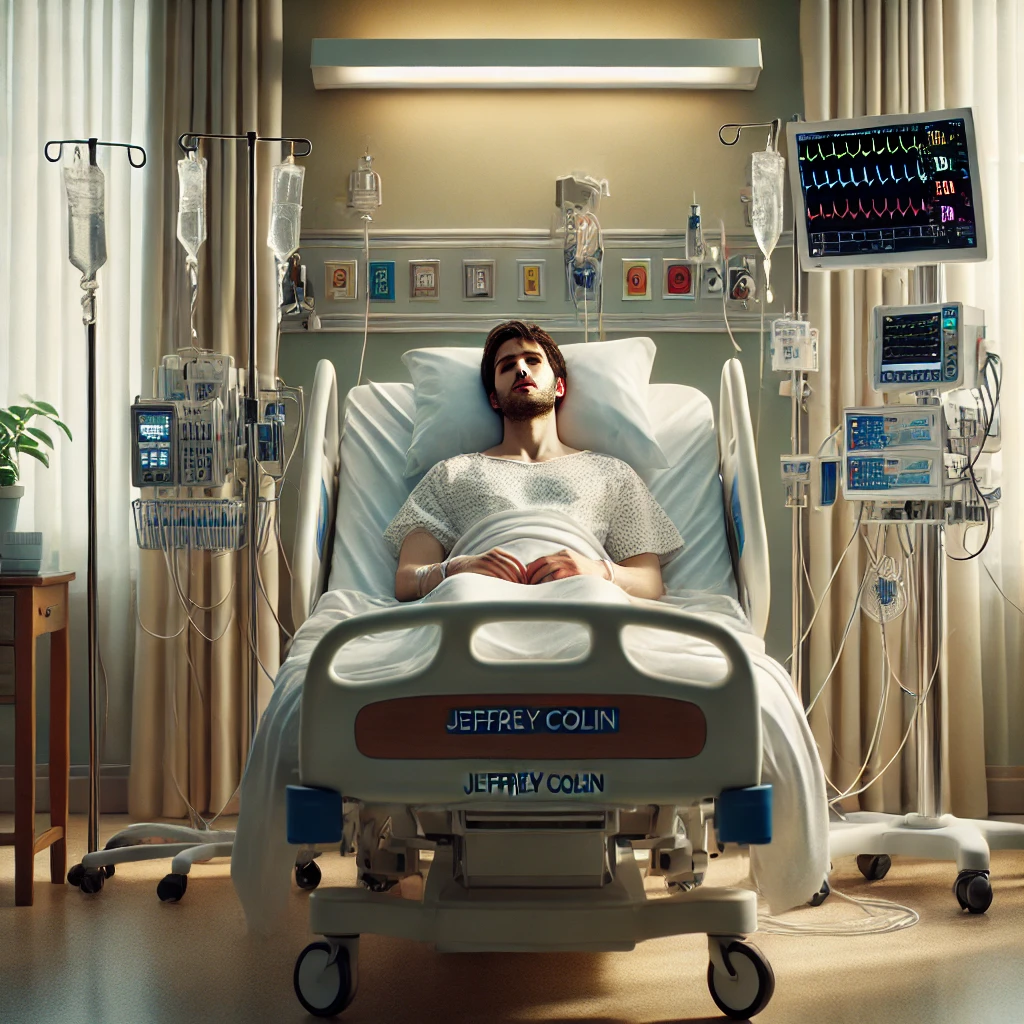 DALL·E 2024-12-27 18.49.37 - A hospital room with Jeffrey Colin lying ...